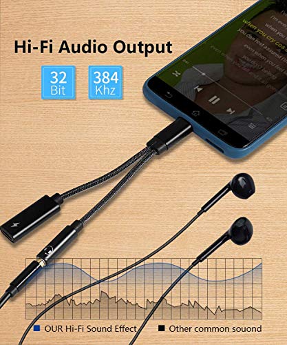 USB C to 3.5mm Headphone and Charger Adapter, 2 IN 1 Type C to Hi-Res DAC Aux Audio Jack PD 60W Fast Charge Dongle Fit with Galaxy S23 S22 S21 Ultra Note 20, Pixel 7 6 5XL 4, iPad/MacBook Pro/Air