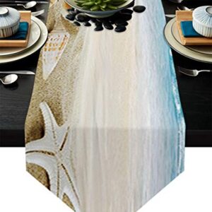 Z&L Home Linen Burlap Table Runner Dresser Scarves, Nautical Seashell Starfish Summer Beach Table Runners for Family Dinner/Holiday Party/Wedding/Events/Kitchen Decor Ocean 13x36In