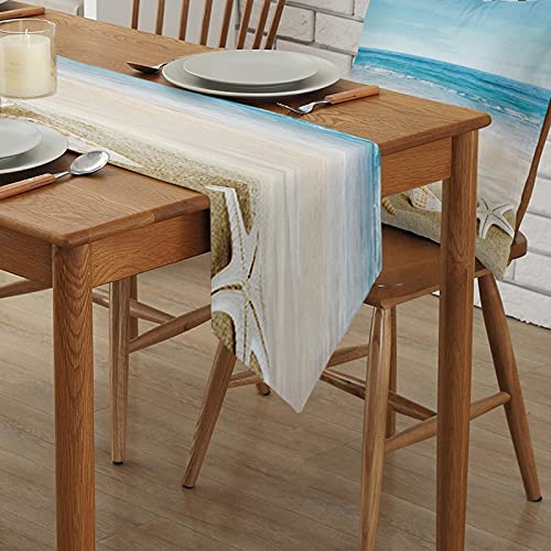 Z&L Home Linen Burlap Table Runner Dresser Scarves, Nautical Seashell Starfish Summer Beach Table Runners for Family Dinner/Holiday Party/Wedding/Events/Kitchen Decor Ocean 13x36In