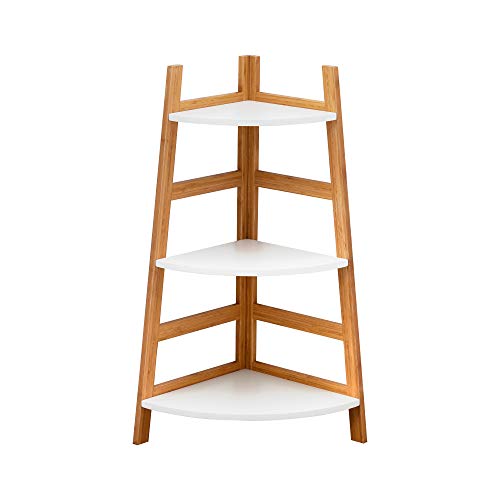 Forevich Bamboo Corner Shelf 3 Tier Ladder Storage Bathroom Shelf for Home Office Rack for Display Corner