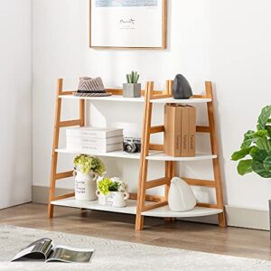 Forevich Bamboo Corner Shelf 3 Tier Ladder Storage Bathroom Shelf for Home Office Rack for Display Corner