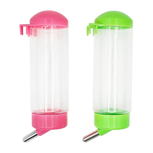 2Pcs Pet Water Bottle Rabbit Hang Water Drinking Bottle No Drip Small Pet Fountain Automatic Water Feeder Watering Systerm for Rabbit Guinea Pig Hamster Color Random