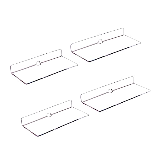 IEEK 4 PCS Clear Small Acrylic Floating Wall Shelves,9 Inch Adhesive Display Shelf for Nintendo Switch/Smart Speaker/Security Cameras/Action Figures,No Damage Expand Wall Space