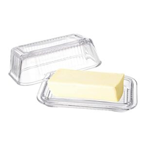 ZEAYEA 2 Pack Glass Butter Dish with Lid, Glass Butter Keeper, 100% Food Safe Clear Butter Serving Dish with Cover for Cream Cheese, Cake, Salad, Candy, Hold 2 Standard Stick Butter