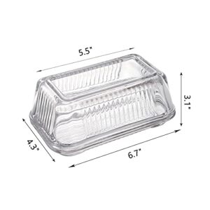 ZEAYEA 2 Pack Glass Butter Dish with Lid, Glass Butter Keeper, 100% Food Safe Clear Butter Serving Dish with Cover for Cream Cheese, Cake, Salad, Candy, Hold 2 Standard Stick Butter