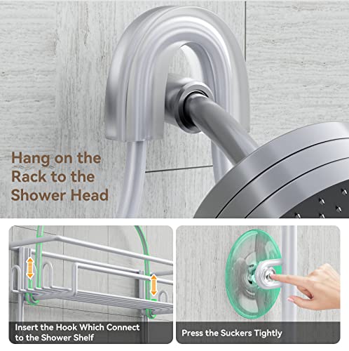 Smatorga Hanging Shower Caddy over Shower Head, Anti-Swing Stainless Steel Shower Organizer with 13 Hooks, Extra Large Storage Space for Razor Shampoo Holder Silver Shower Rack Rustproof