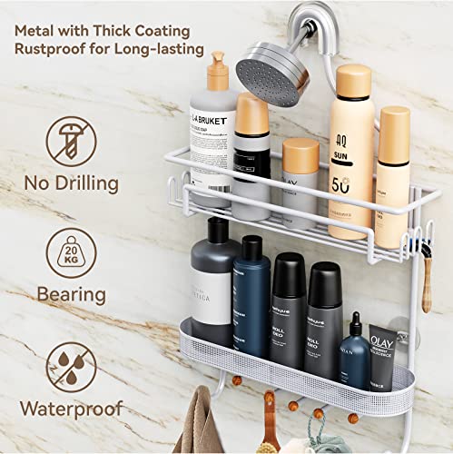 Smatorga Hanging Shower Caddy over Shower Head, Anti-Swing Stainless Steel Shower Organizer with 13 Hooks, Extra Large Storage Space for Razor Shampoo Holder Silver Shower Rack Rustproof