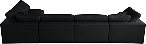 Meridian Furniture Plush Collection Contemporary Down Filled Cloud-Like Comfort Overstuffed Velvet Upholstered Modular L-Shaped Sectional, 5-Seater, Semi-Armless, Black