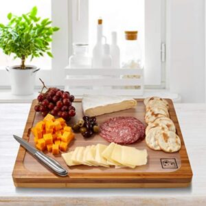 Seville Classics Bamboo Premium Wood Cutting Board Serving Tray w/ 7 Color-Coded BPA-Free Mats, for Chopping Bread, Cheese, Fruits, Vegetables, Meats, Charcuterie (PATENTED), Bamboo (NEW MODEL)