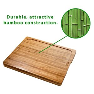 Seville Classics Bamboo Premium Wood Cutting Board Serving Tray w/ 7 Color-Coded BPA-Free Mats, for Chopping Bread, Cheese, Fruits, Vegetables, Meats, Charcuterie (PATENTED), Bamboo (NEW MODEL)