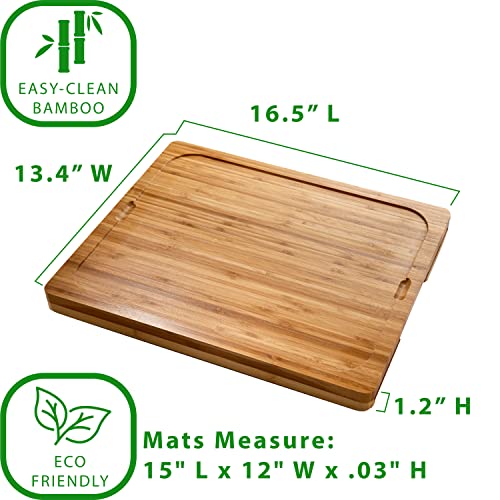 Seville Classics Bamboo Premium Wood Cutting Board Serving Tray w/ 7 Color-Coded BPA-Free Mats, for Chopping Bread, Cheese, Fruits, Vegetables, Meats, Charcuterie (PATENTED), Bamboo (NEW MODEL)