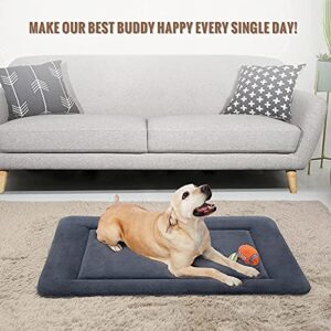 Magic Dog Soft Large Dog Bed Crate Pad Mat 42 Inches Machine Washable Pet Bed with Non-Slip Bottom, Dark Gray L