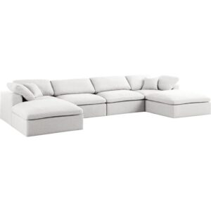 meridian furniture serene collection modern | contemporary deluxe cloud-like comfort modular sectional, soft linen textured fabric, down cushions, 2 corner + 2 armless, cream