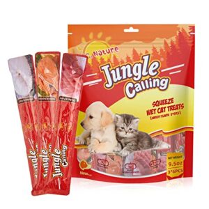 jungle calling lickable wet cat treats, grain-free, squeezable creamy cat treats for adult & senior cats, 0.5 ounces in each 18 tubes, 3 flavor variety