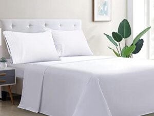 wavveuziz bed sheet set super soft 100% microfiber sheet 1800 brushed microfiber embroidered king size bed sheets 16-inch deep pocket - 4 piece, white