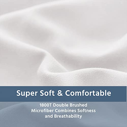 wavveUziz Bed Sheet Set Super Soft 100% Microfiber Sheet 1800 Brushed Microfiber Embroidered King Size Bed Sheets 16-Inch Deep Pocket - 4 Piece, White