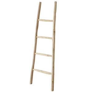 farmers towel ladder, handmade, natural teak, rustic beach house style, 4 rungs, over 5 feet tall (63 inches) 8.5 lbs