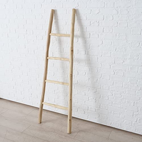 Farmers Towel Ladder, Handmade, Natural Teak, Rustic Beach House Style, 4 Rungs, Over 5 Feet Tall (63 Inches) 8.5 lbs