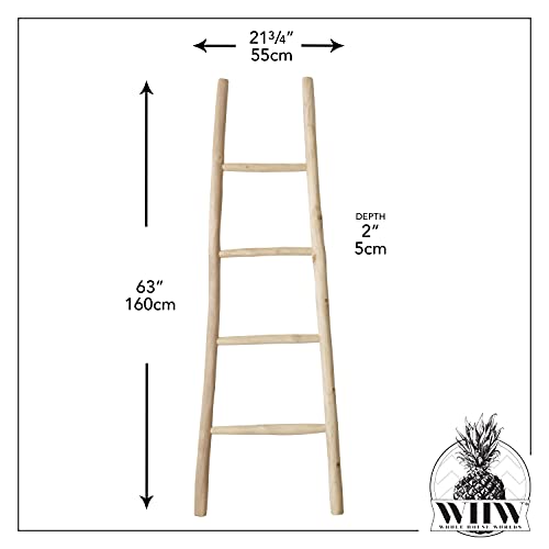 Farmers Towel Ladder, Handmade, Natural Teak, Rustic Beach House Style, 4 Rungs, Over 5 Feet Tall (63 Inches) 8.5 lbs