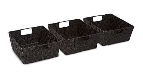 Sorbus Woven Basket Bin Set - Shelf Storage Tote Baskets for Household Items - Stackable with Woven Straps & Built-in Carry Handles (Black)