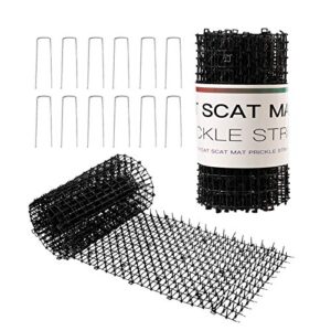 hmyomina cat scat mat with spikes prickle strips pest repellent spike deterrent mat with 12 garden staples (13ft)…