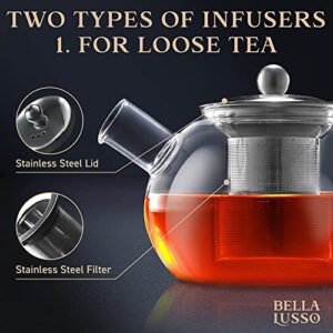 Glass Teapot with Infuser - Kettle for Loose Leaf & Blooming Tea - Stovetop & Microwave Safe Borosilicate Glass - 34oz Clear Pot with Removable Infusion - Premium Tea Maker with Gift Box & Bamboo Lid…