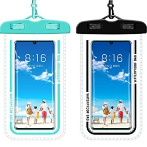 Nothers Clear Universal Waterproof Cellphone Pouch Case,Phone Dry Bag, Lanyard, iPhone 13 12 Pro 11 Pro Max XS XR X 8 7 6SGalaxy S21 20Ultra S10 Note10 9,Up 7.5,2 Pack（Blue+Black）, 21*11.5*1.3cm