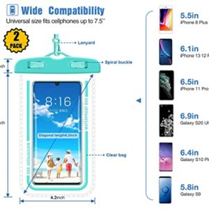 Nothers Clear Universal Waterproof Cellphone Pouch Case,Phone Dry Bag, Lanyard, iPhone 13 12 Pro 11 Pro Max XS XR X 8 7 6SGalaxy S21 20Ultra S10 Note10 9,Up 7.5,2 Pack（Blue+Black）, 21*11.5*1.3cm