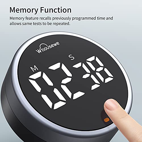 Whousewe Digital Kitchen Timer, Magnetic Timer with Large LED Display, Stand Design, 3-Level Volume & Brightness Adjustment, Suitable for Cooking, Classroom and Gym