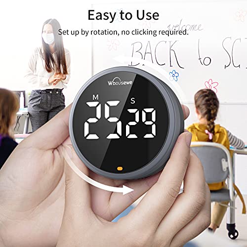 Whousewe Digital Kitchen Timer, Magnetic Timer with Large LED Display, Stand Design, 3-Level Volume & Brightness Adjustment, Suitable for Cooking, Classroom and Gym