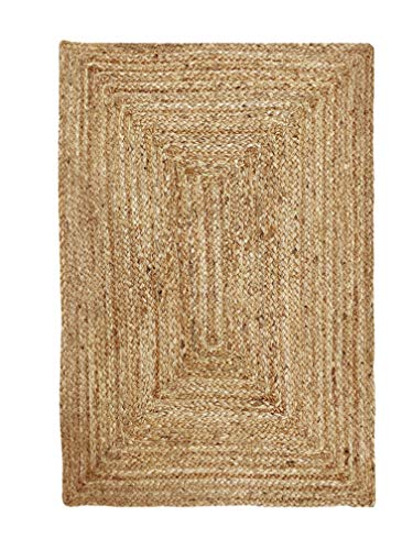 Hausattire Hand Woven Jute Braided Rug, 2'x3' - Natural, Reversible Farmhouse Accent Rugs for Living Room, Kitchen, Bedroom - 24x36 Inches