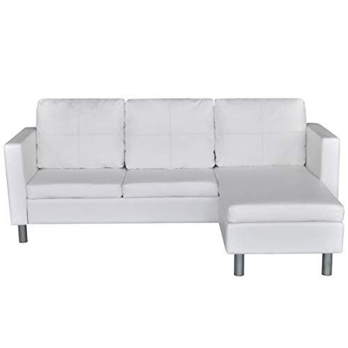 INLIFE Sectional Sofa 3-Seater Artificial Leather L-Shpe Sofa and Couch for Living Room Home Furniture Home Decor White 74" x 48" x 30.3" (L x W x H)