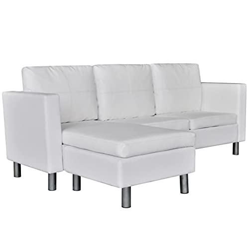 INLIFE Sectional Sofa 3-Seater Artificial Leather L-Shpe Sofa and Couch for Living Room Home Furniture Home Decor White 74" x 48" x 30.3" (L x W x H)