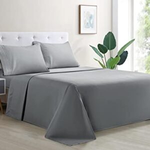 wavveUziz Bed Sheet Set Super Soft 100% Microfiber Sheet 1800 Brushed Microfiber Embroidered Queen Size Bed Sheets 16-Inch Deep Pocket - 4 Piece, Gray