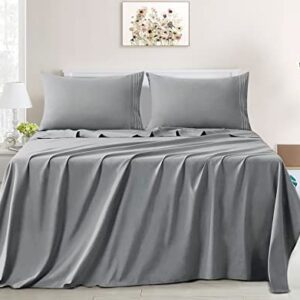 wavveUziz Bed Sheet Set Super Soft 100% Microfiber Sheet 1800 Brushed Microfiber Embroidered Queen Size Bed Sheets 16-Inch Deep Pocket - 4 Piece, Gray