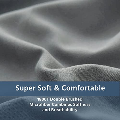 wavveUziz Bed Sheet Set Super Soft 100% Microfiber Sheet 1800 Brushed Microfiber Embroidered Queen Size Bed Sheets 16-Inch Deep Pocket - 4 Piece, Gray