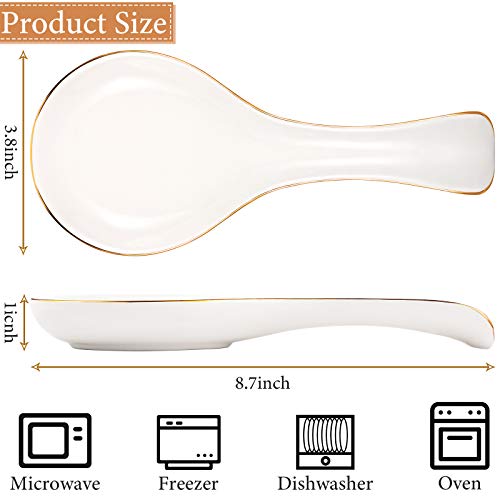 Ceramic Spoon Rest Spoon Holder Stovetop Spoon Holder for Kitchen Stove Coffee Bar Accessories (Basic Style, White, Gold)