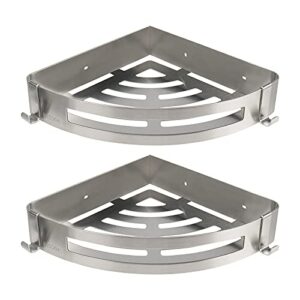 nearmoon bathroom corner shelf shower caddy 2 pack, no drill, 304 stainless steel, with two hooks (brushed nickel)