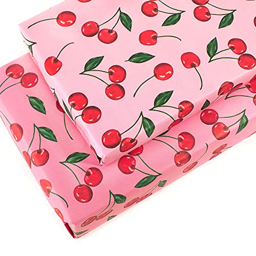 CENTRAL 23 - Pink Wrapping Paper - Cherry Print - 6 GiftWrap Sheets - Birthday Wrap for Women - New Baby Girls - Teenagers - Recyclable