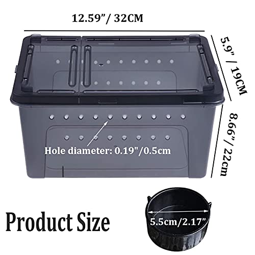 PINVNBY 2 PCS Reptile Feeding Box Portable Snake Breeding Box Lizard Cage Hatching Container 12.59"x8.66"x5.9" Transparent Plastic Pet Houses for Spider Scorpion Gecko Insect Tortoise Treefrog(Black)