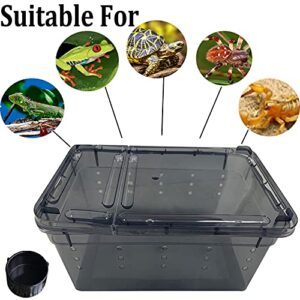 PINVNBY 2 PCS Reptile Feeding Box Portable Snake Breeding Box Lizard Cage Hatching Container 12.59"x8.66"x5.9" Transparent Plastic Pet Houses for Spider Scorpion Gecko Insect Tortoise Treefrog(Black)