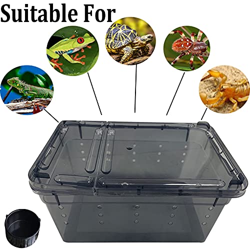 PINVNBY 2 PCS Reptile Feeding Box Portable Snake Breeding Box Lizard Cage Hatching Container 12.59"x8.66"x5.9" Transparent Plastic Pet Houses for Spider Scorpion Gecko Insect Tortoise Treefrog(Black)