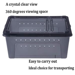 PINVNBY 2 PCS Reptile Feeding Box Portable Snake Breeding Box Lizard Cage Hatching Container 12.59"x8.66"x5.9" Transparent Plastic Pet Houses for Spider Scorpion Gecko Insect Tortoise Treefrog(Black)