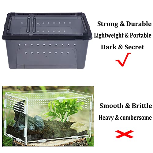 PINVNBY 2 PCS Reptile Feeding Box Portable Snake Breeding Box Lizard Cage Hatching Container 12.59"x8.66"x5.9" Transparent Plastic Pet Houses for Spider Scorpion Gecko Insect Tortoise Treefrog(Black)