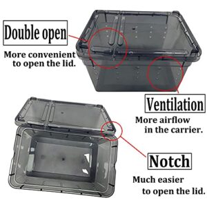 PINVNBY 2 PCS Reptile Feeding Box Portable Snake Breeding Box Lizard Cage Hatching Container 12.59"x8.66"x5.9" Transparent Plastic Pet Houses for Spider Scorpion Gecko Insect Tortoise Treefrog(Black)