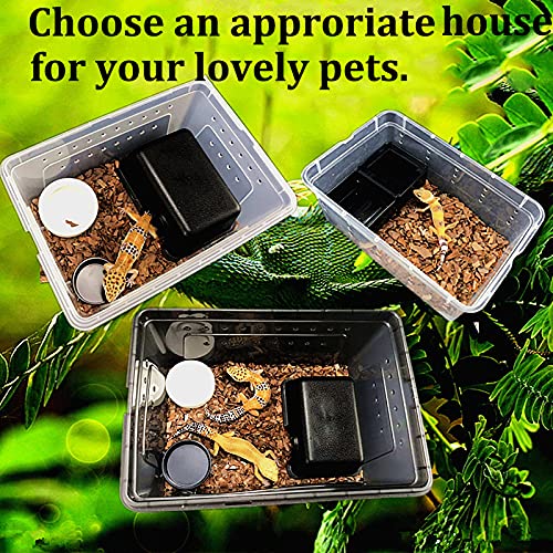 PINVNBY 2 PCS Reptile Feeding Box Portable Snake Breeding Box Lizard Cage Hatching Container 12.59"x8.66"x5.9" Transparent Plastic Pet Houses for Spider Scorpion Gecko Insect Tortoise Treefrog(Black)