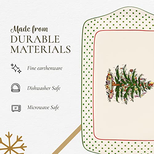 Spode Christmas Tree Collection Dessert Tray, Polka Dot Design, Serving Platter for Dessert and Side Dishes, Measures at 12-Inches, Dishwasher and Microwave Safe