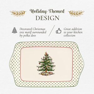 Spode Christmas Tree Collection Dessert Tray, Polka Dot Design, Serving Platter for Dessert and Side Dishes, Measures at 12-Inches, Dishwasher and Microwave Safe