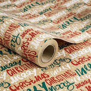 ruspepa christmas wrapping paper,kraft paper - marry christams design - 24 inches x 100 feet - white