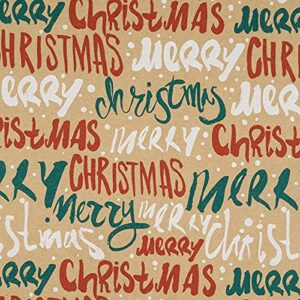 RUSPEPA Christmas Wrapping Paper,Kraft Paper - Marry Christams Design - 24 Inches x 100 Feet - White